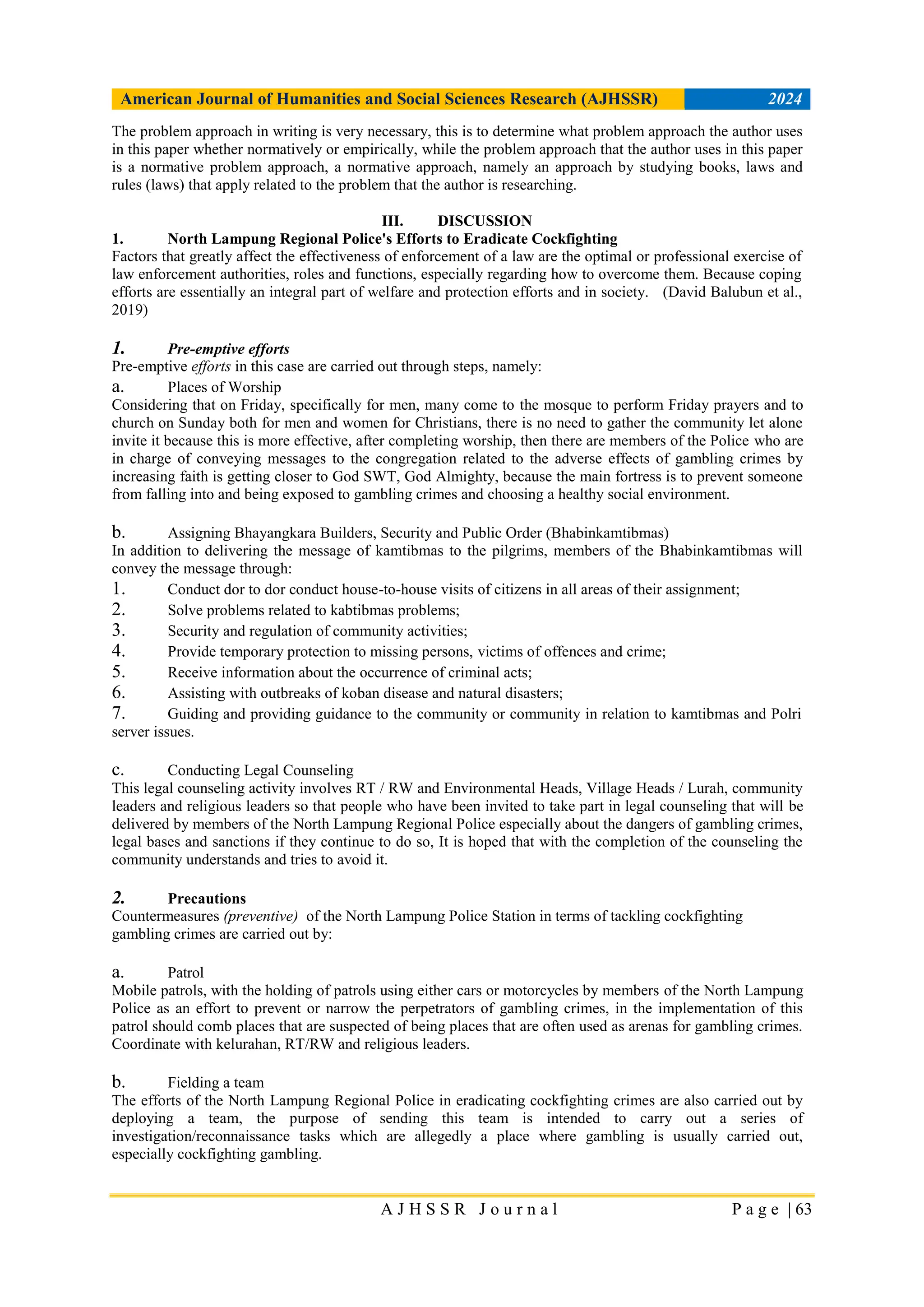 NORTH LAMPUNG REGIONAL POLICE'S EFFORTS TO ERADICATE COCKFIGHTING | PDF