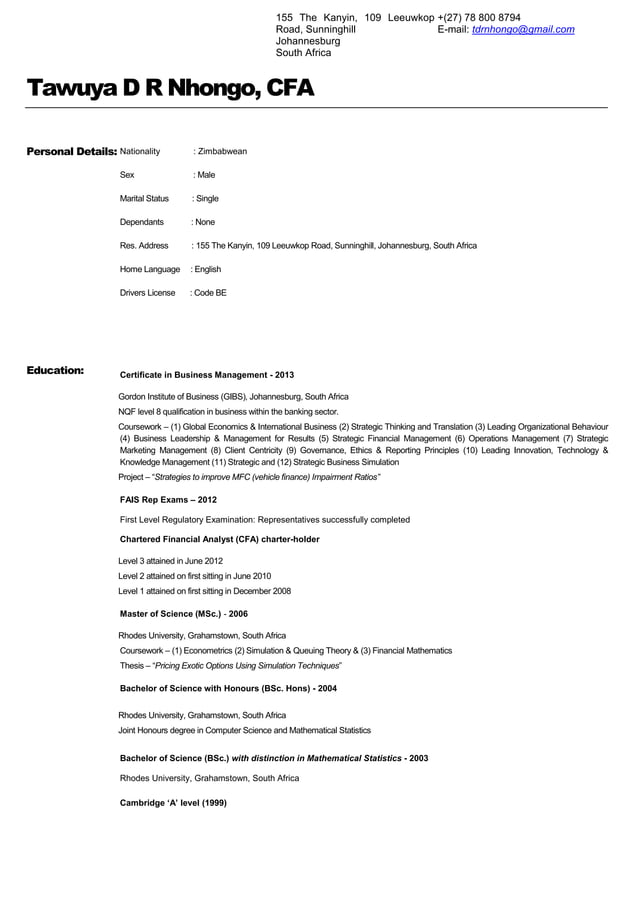 TDR Nhongo CV_2016 | PDF