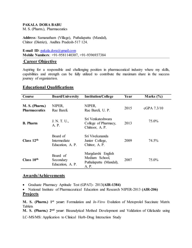 pakala Dora Babu Resume | PDF