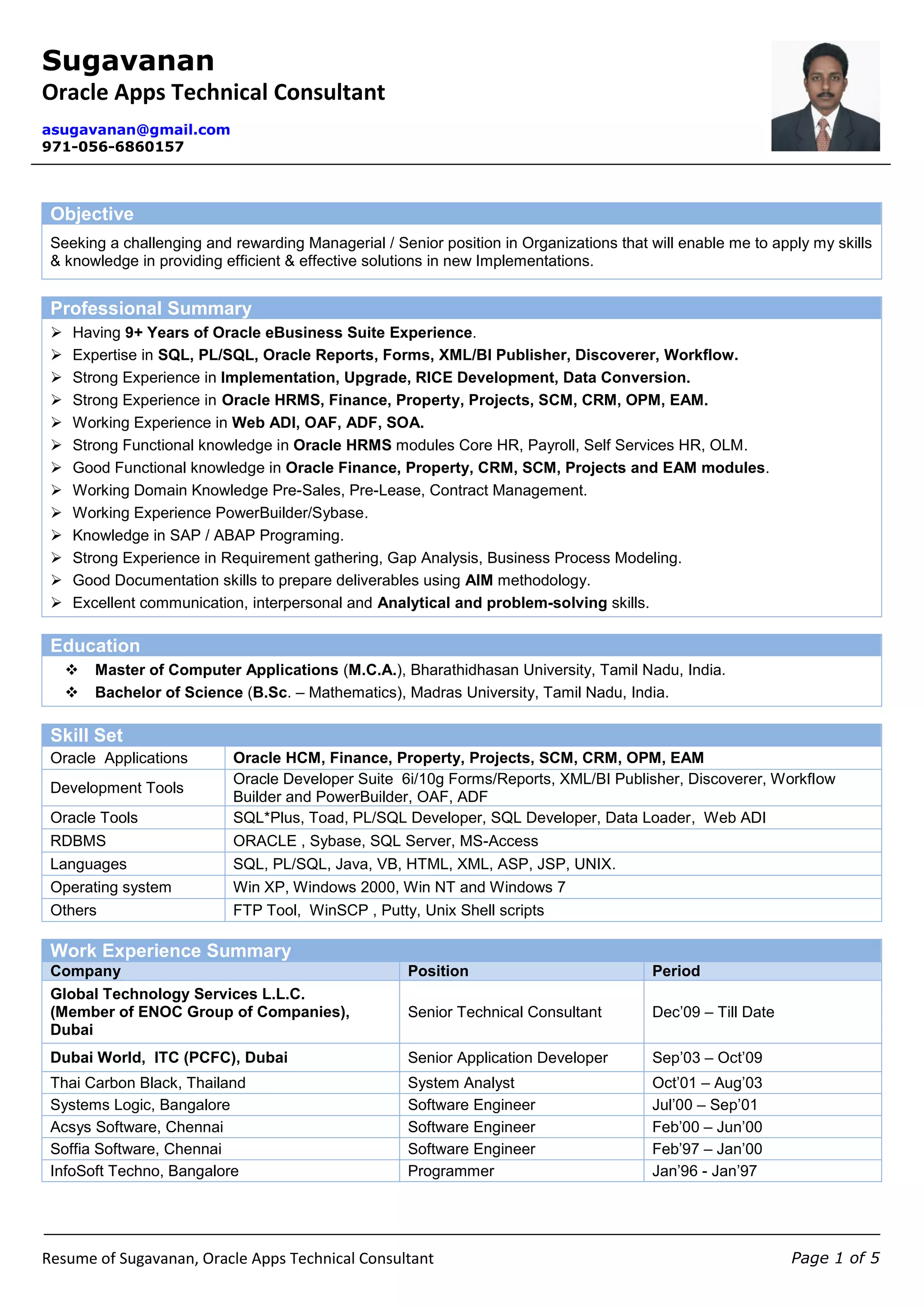 Resume of Sugavanan - Oracle Apps Technical Consultant | PDF