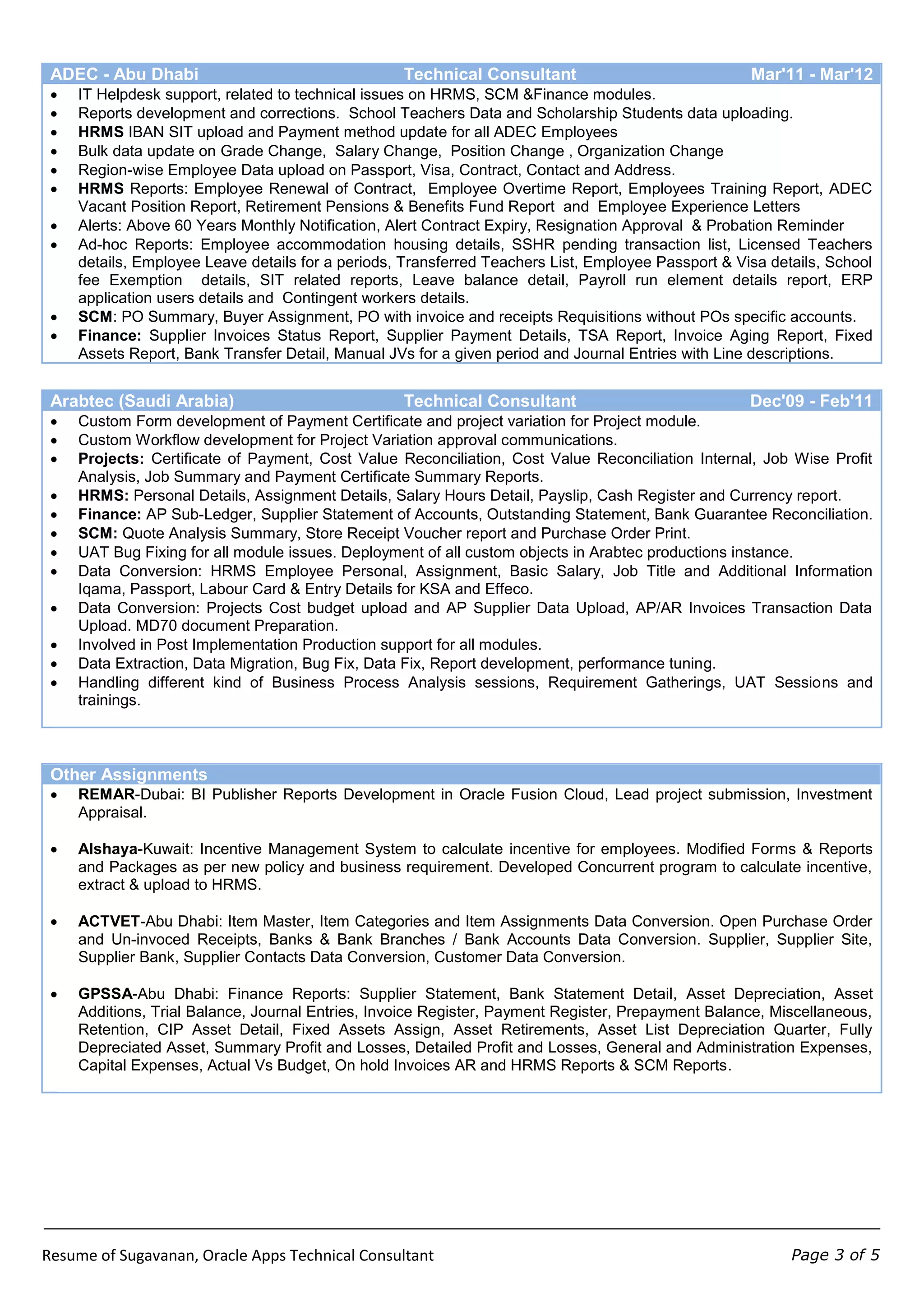 Resume of Sugavanan - Oracle Apps Technical Consultant | PDF