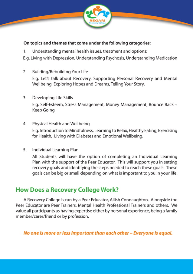 Recovery College Brochure | PDF | Mental Health | Diseases and Conditions