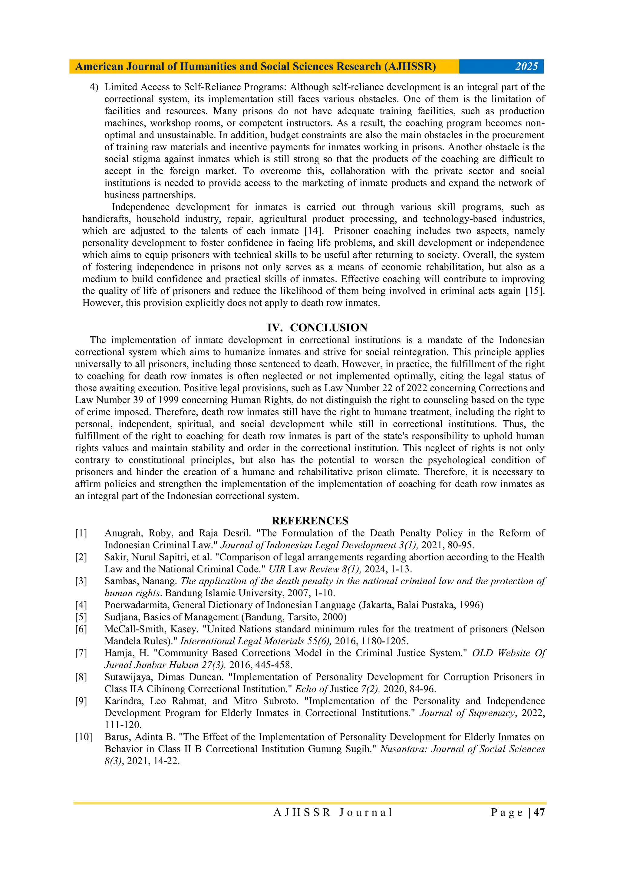 IMPLEMENTATION OF FAIR INMATE DEVELOPMENT IN CORRECTIONAL FACILITIES | PDF