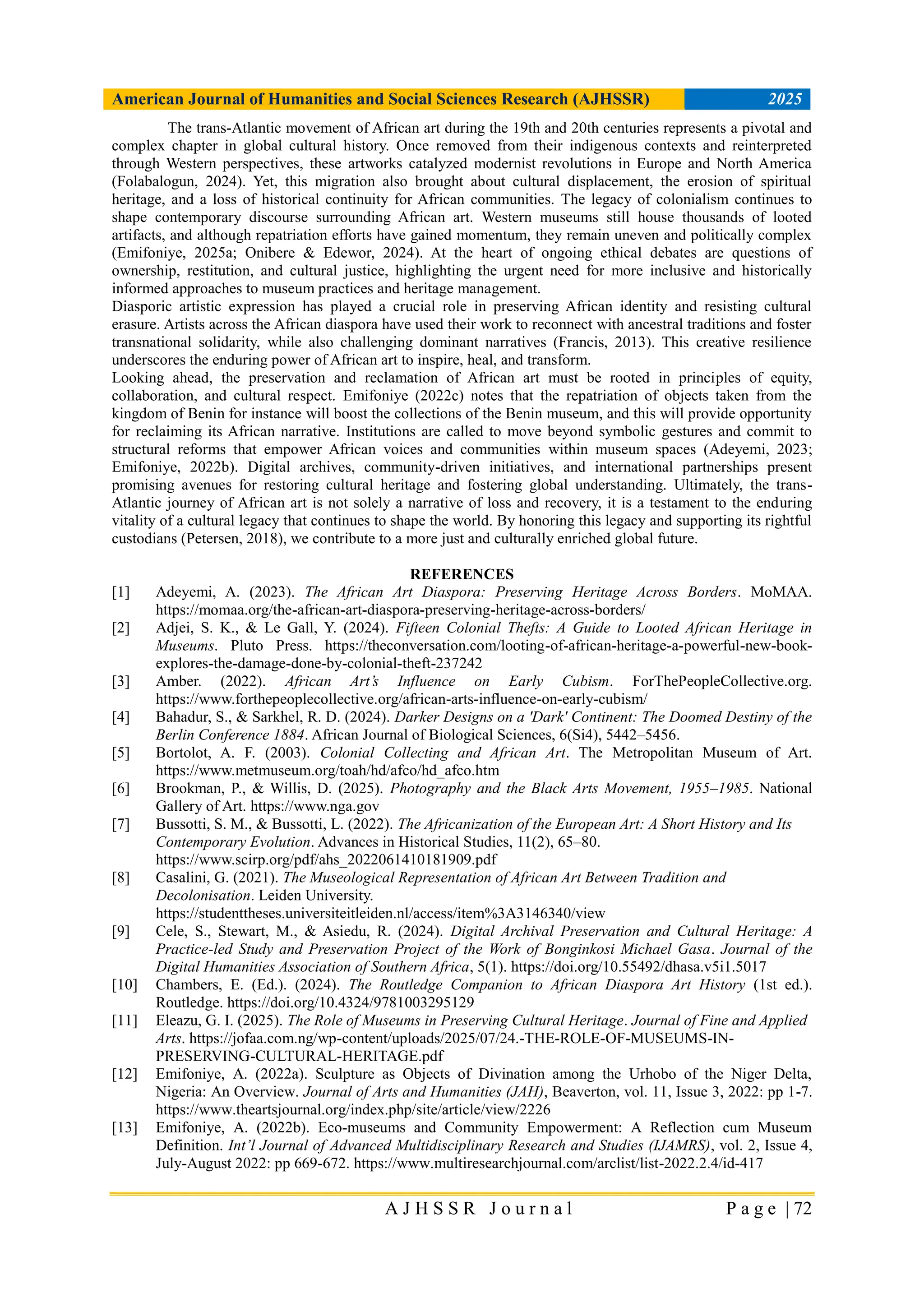 Trans-Atlantic Migrations of 19th and 20th Century African Arts: Gains ...