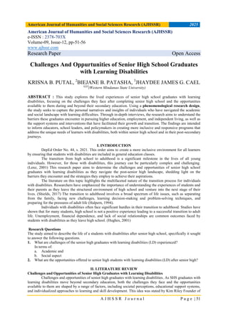 Challenges And Oppurtunities of Senior High School Graduates with ...