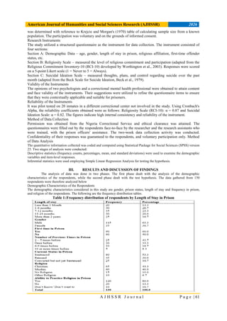 Suicidality in Prison: Effect of Religiosity on Suicidal Ideation at ...