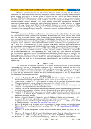 Suicidality in Prison: Effect of Religiosity on Suicidal Ideation at ...