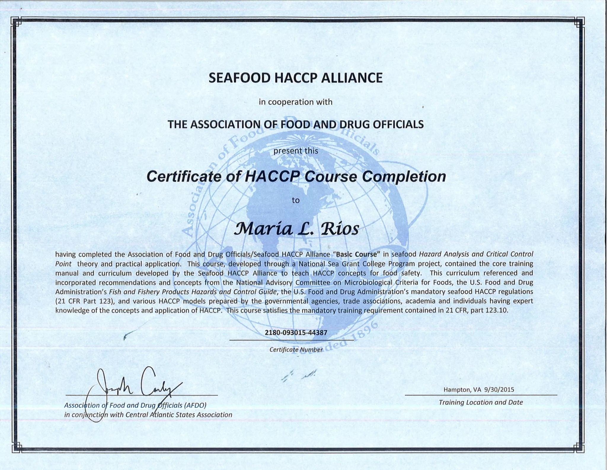 HACCP Certificate - English | PDF