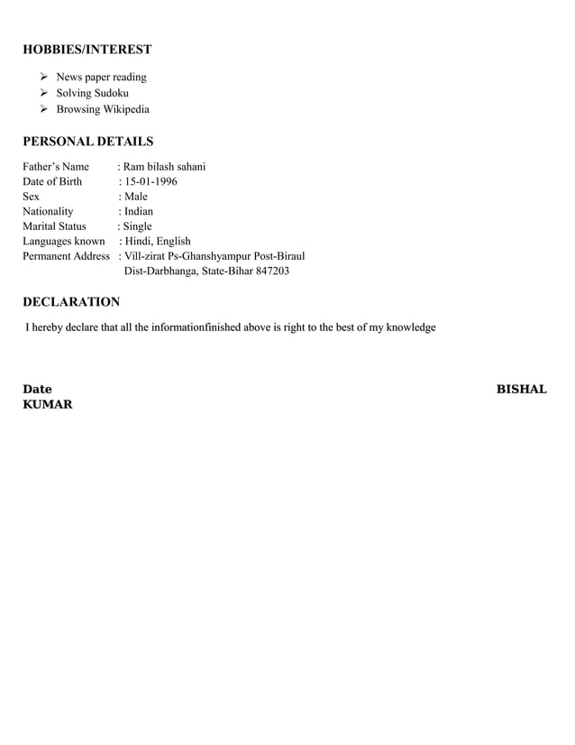 Bishal kumarcurriculum vitae_2 | PDF