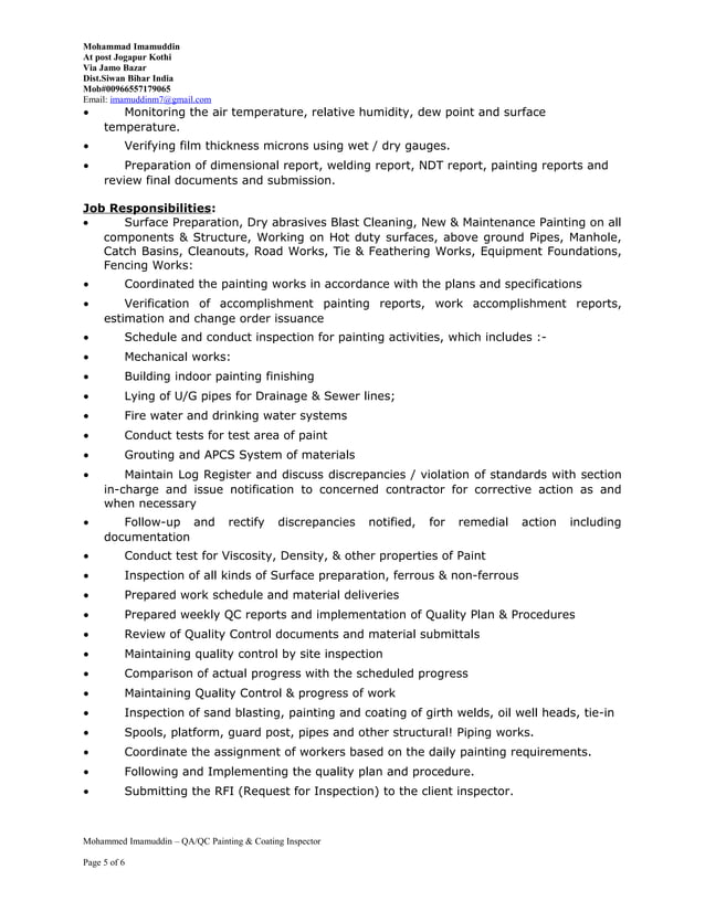 QA_QC PAINTING & COATING INSPECTOR - MOHAMMED IMAMUDDIN | DOC