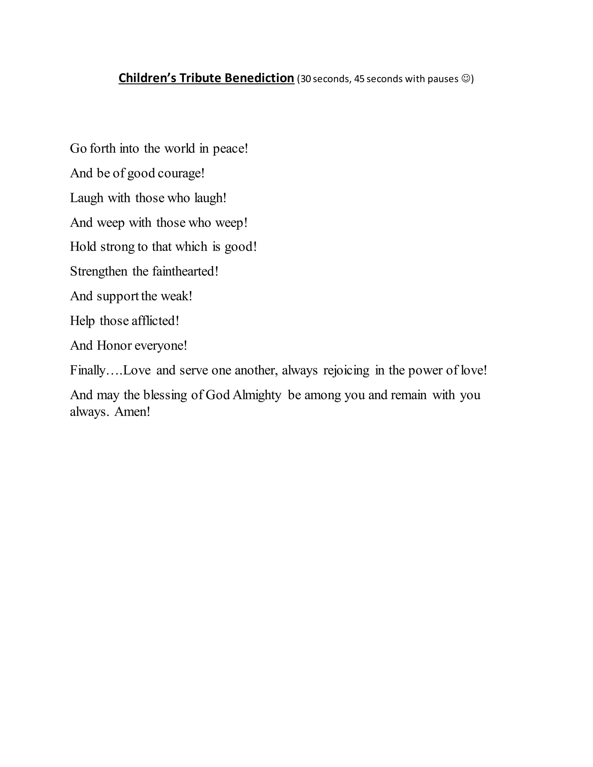 Childrens Tribute Benediction | DOCX