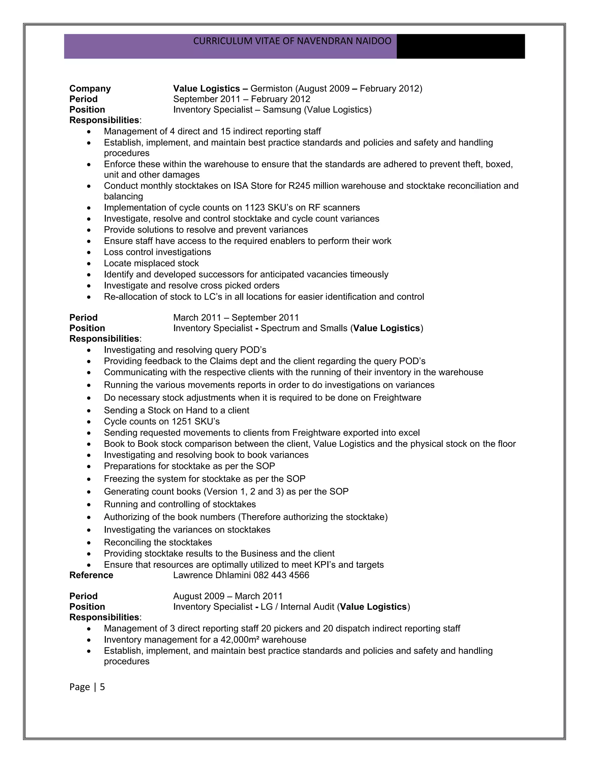 N Naidoo CV_201702 | PDF