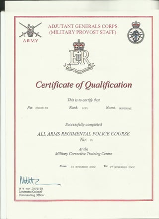 All Arms Regimental Police Course | PDF