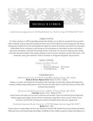 Michele R Curren Resume | DOCX | Hotels and Motels | Travel Type