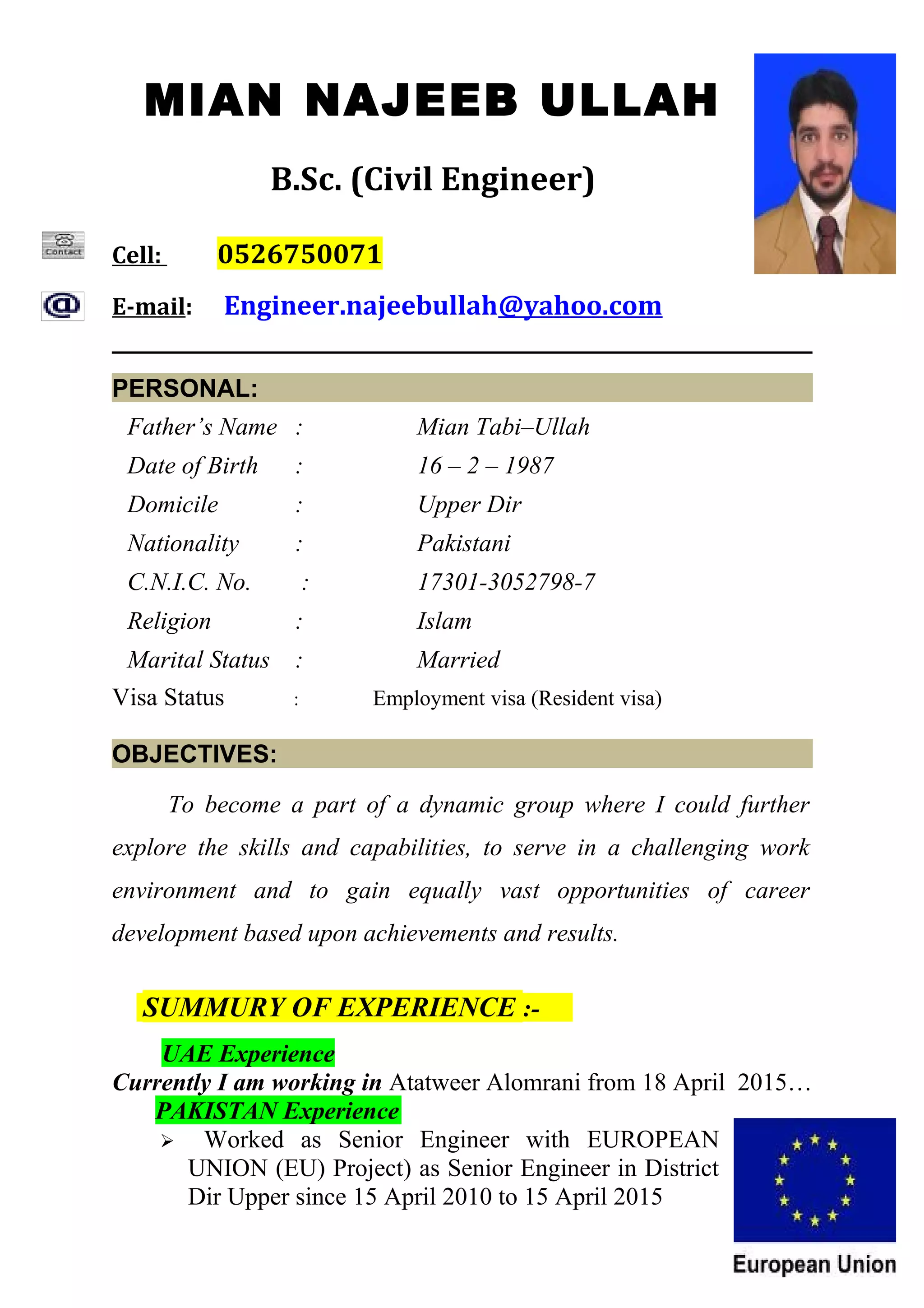 MIAN NAJEEB Ullah 5 year & 5 five month experiece (CV) | DOC