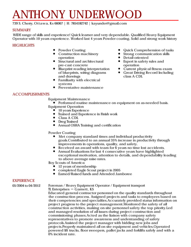 Anthony Underwood Resume | PDF | Construction Industry | Industries