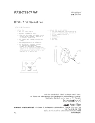 Mosfet N-Channel F2907ZS 2907 IRF2907Z 75V 75A TO-263 New IR | PDF | Physics | Science