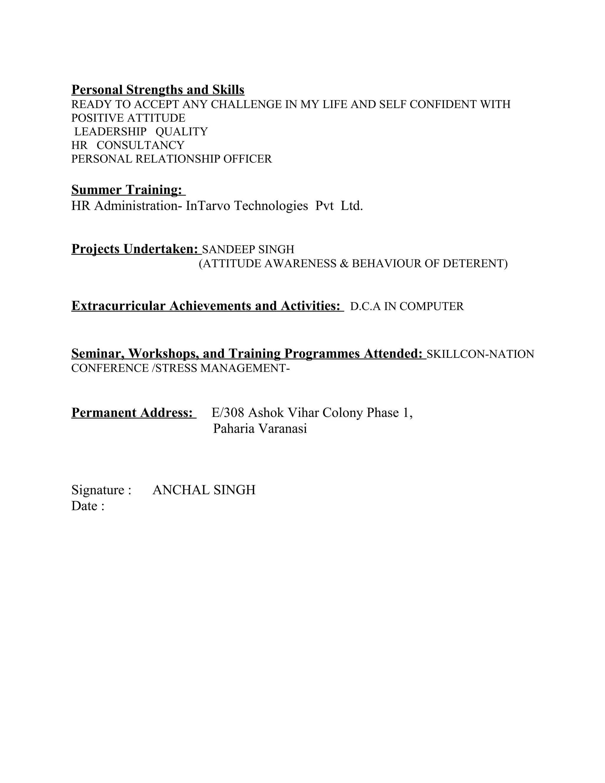 cv anchal formate | PDF