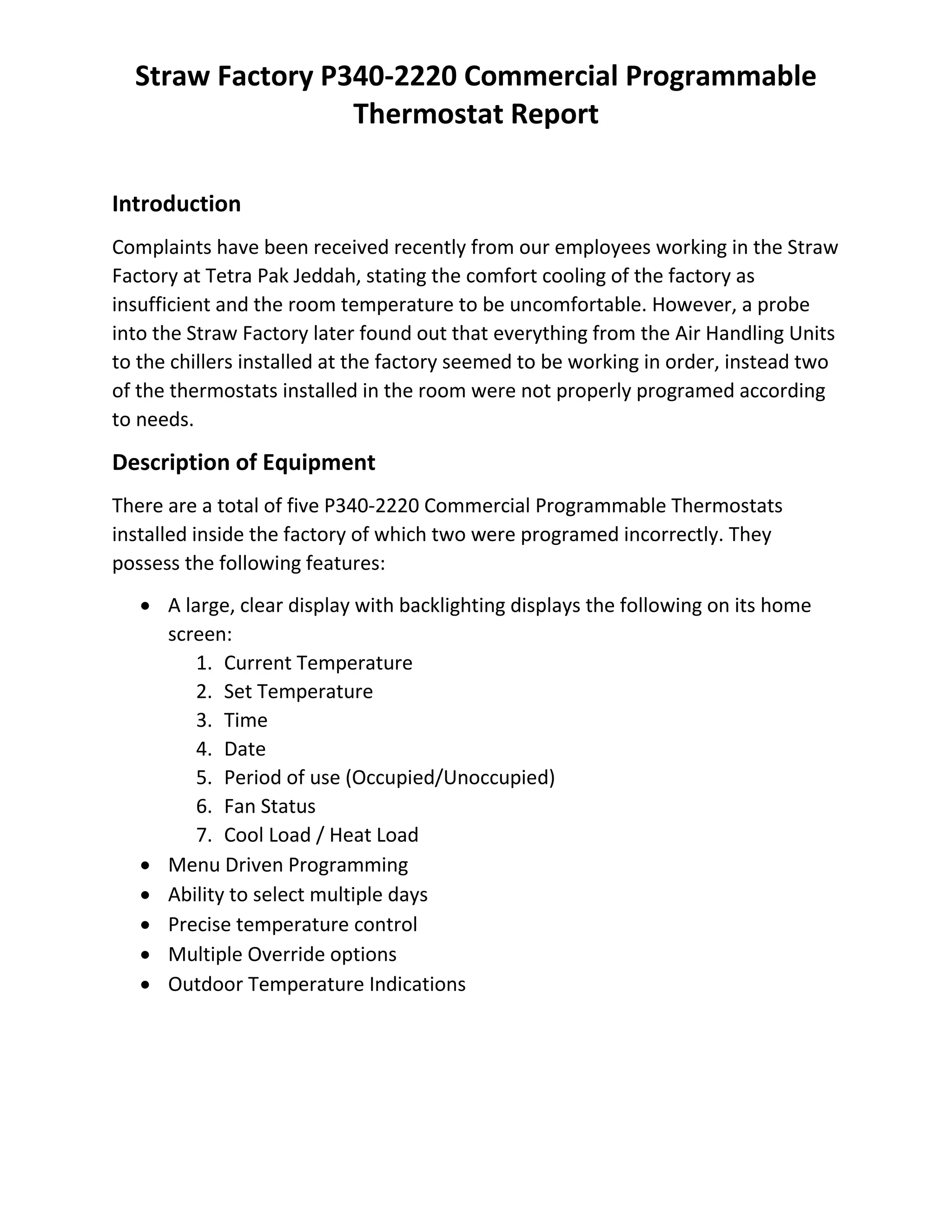 Tetra Straw Factory Thermostat Report | PDF