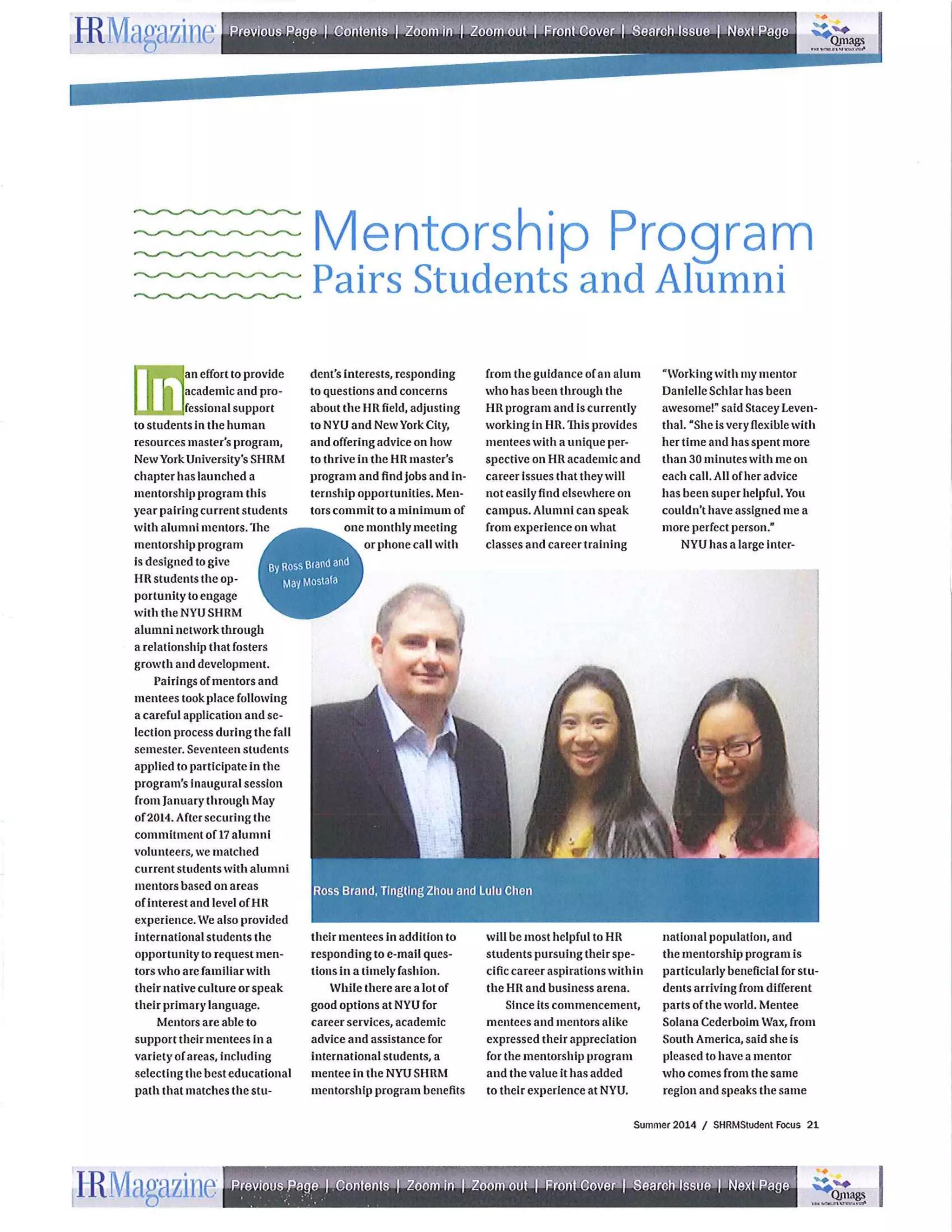 HR Magazine - NYU Mentoring Program | PDF