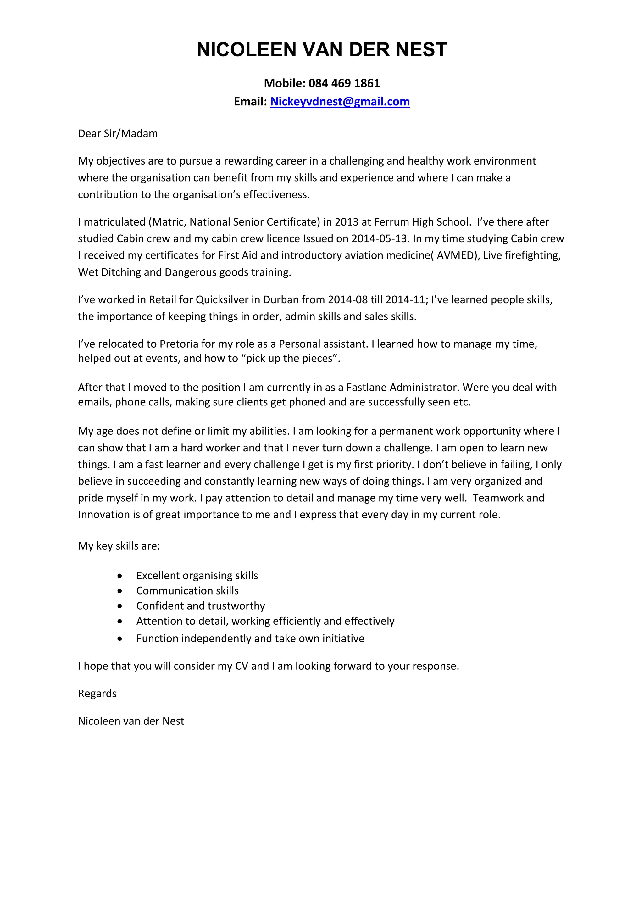 Nicoleen van der Nest CV | PDF