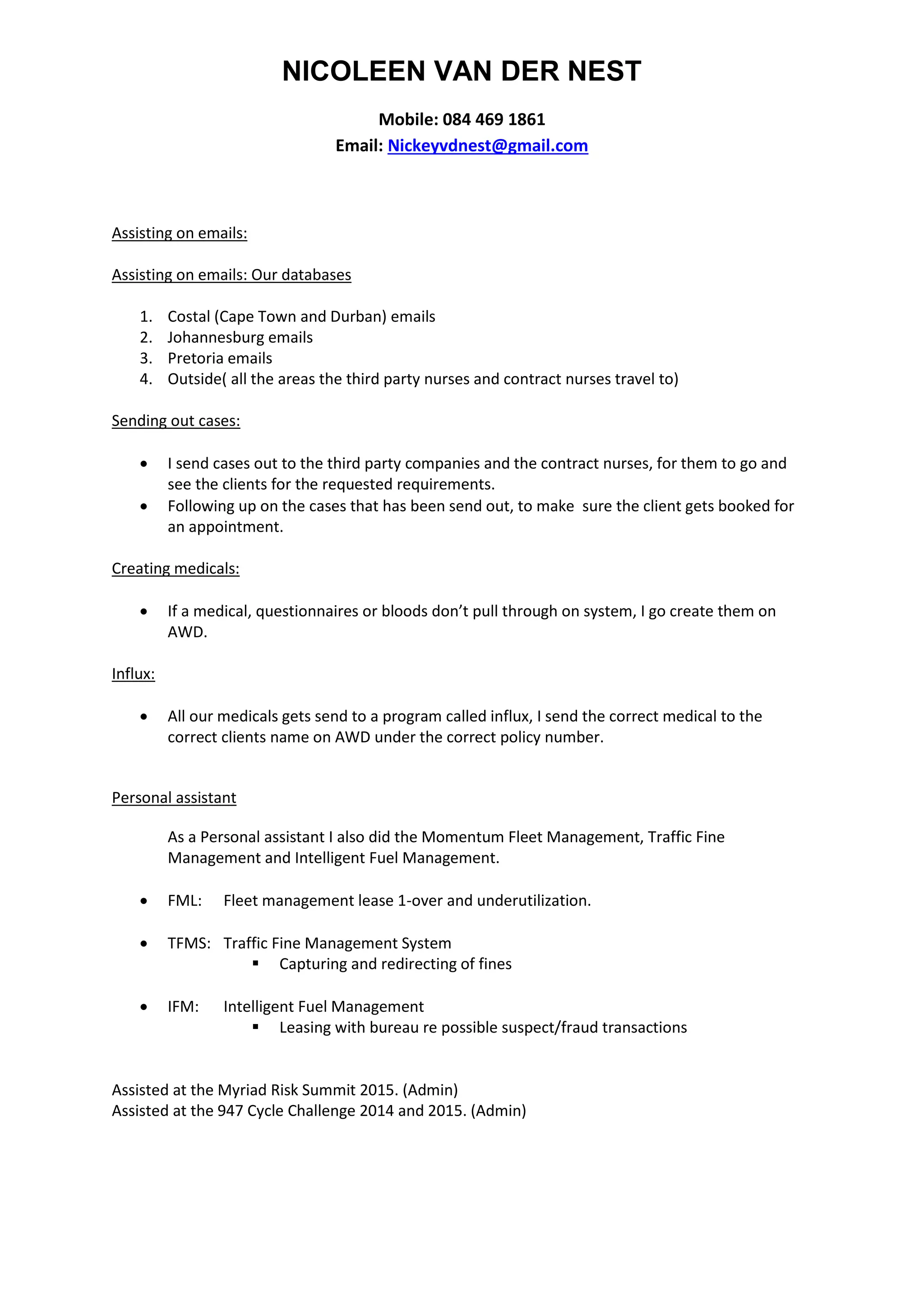 Nicoleen van der Nest CV | PDF