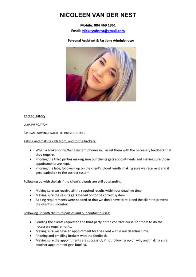 Nicoleen van der Nest CV | PDF