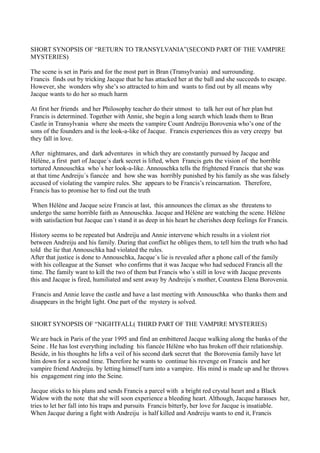 Synopses of THE VAMPIRE MYSTERIES, PART 2 and 3 | PDF | Romance | Genres