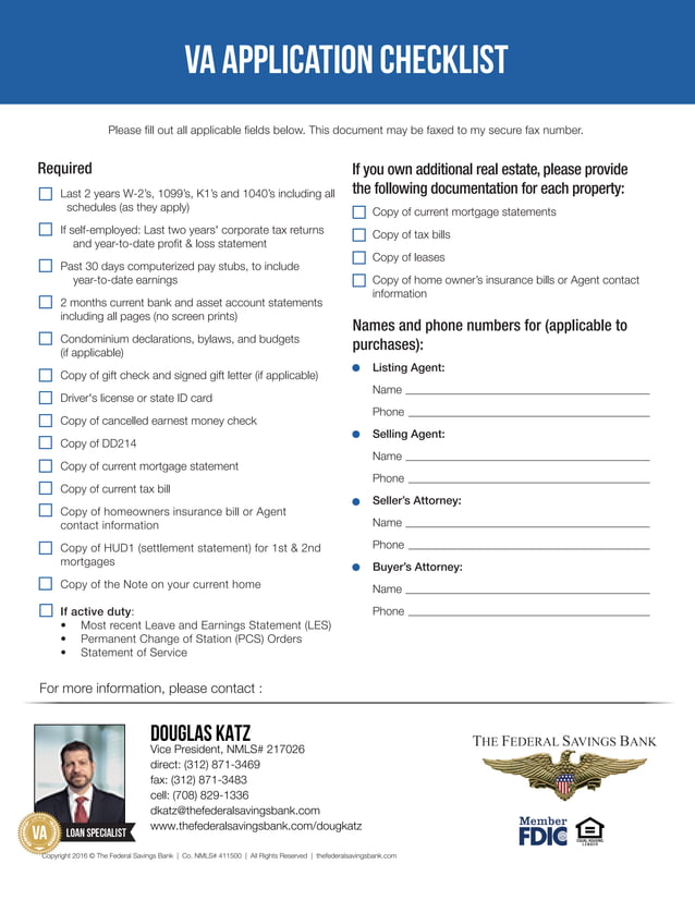 DouglasKatz_Checklist_-_VA_Loan | PDF | Business | Business and Finance