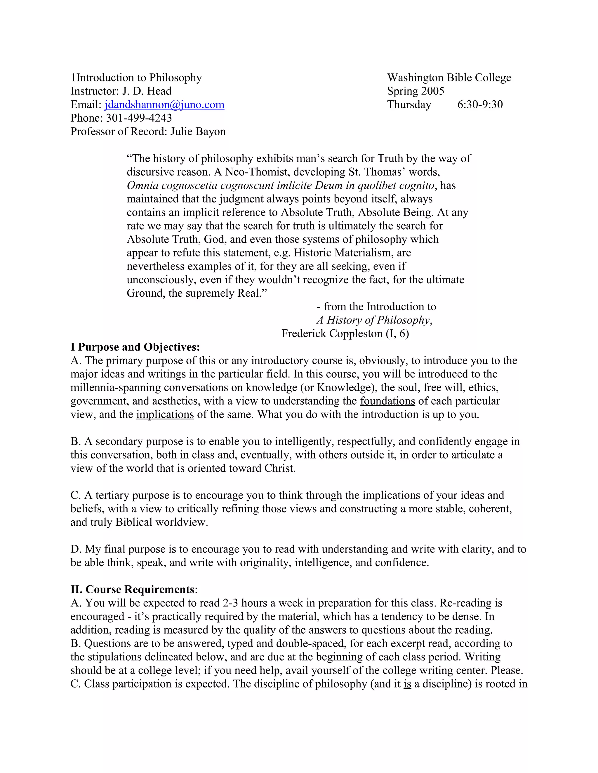 Introduction to Philosophy Syllabus | PDF