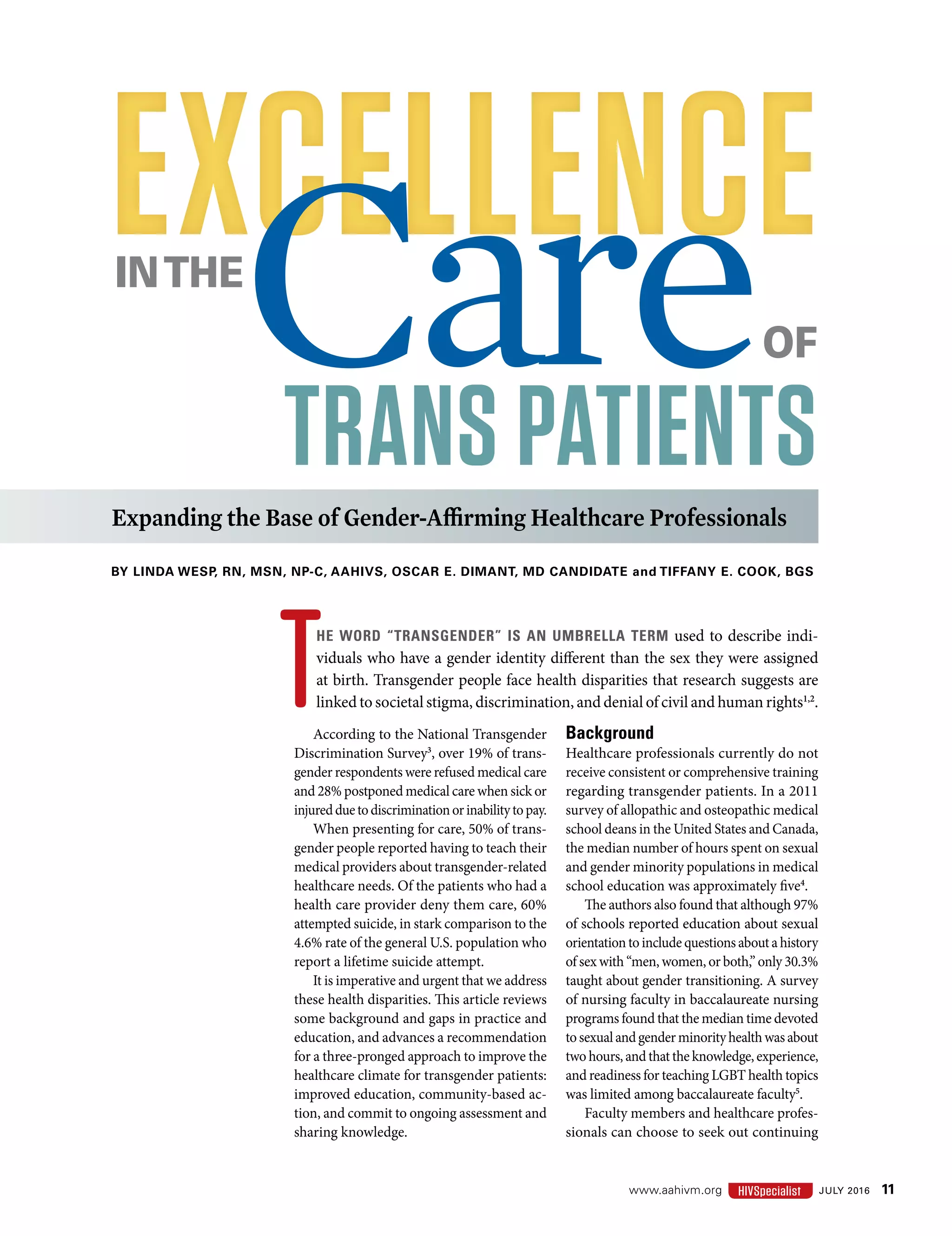 Excellence in Care of Trans Patients July 2016 | PDF
