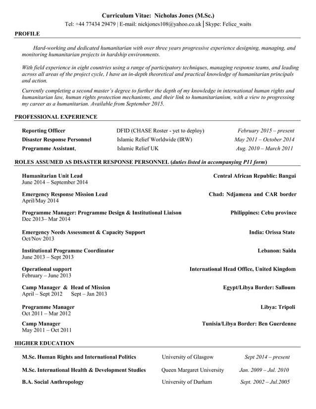 Nicholas Jones_Curriculum Vitae (June 2015) | PDF