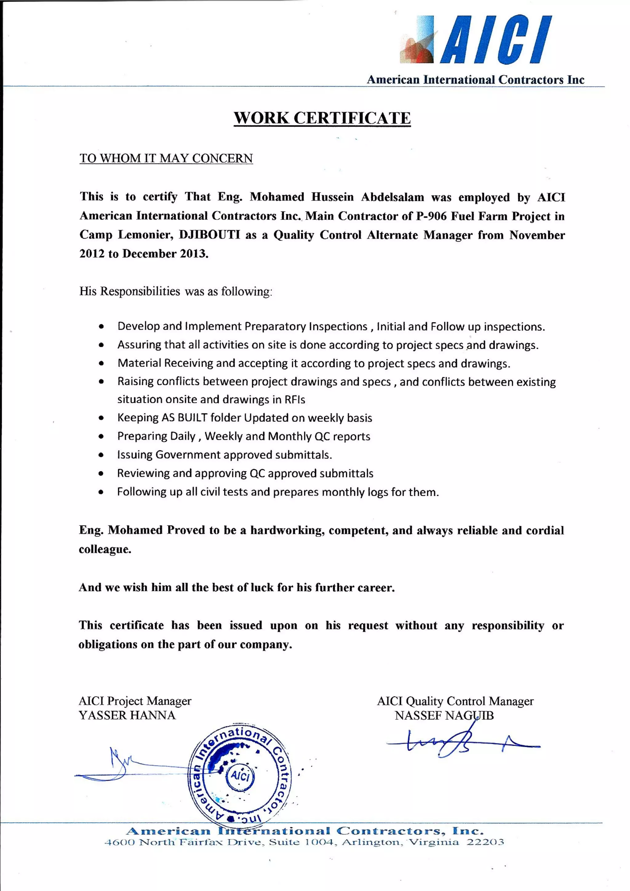 AICI-work certificate | PDF