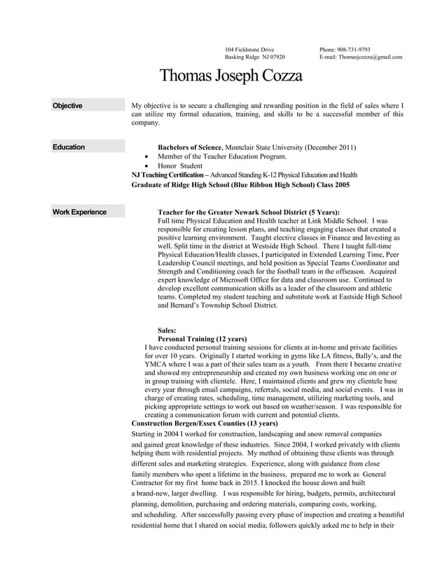 Resume 2017 Tom Cozza | DOC | Professional School | Postgraduate Education