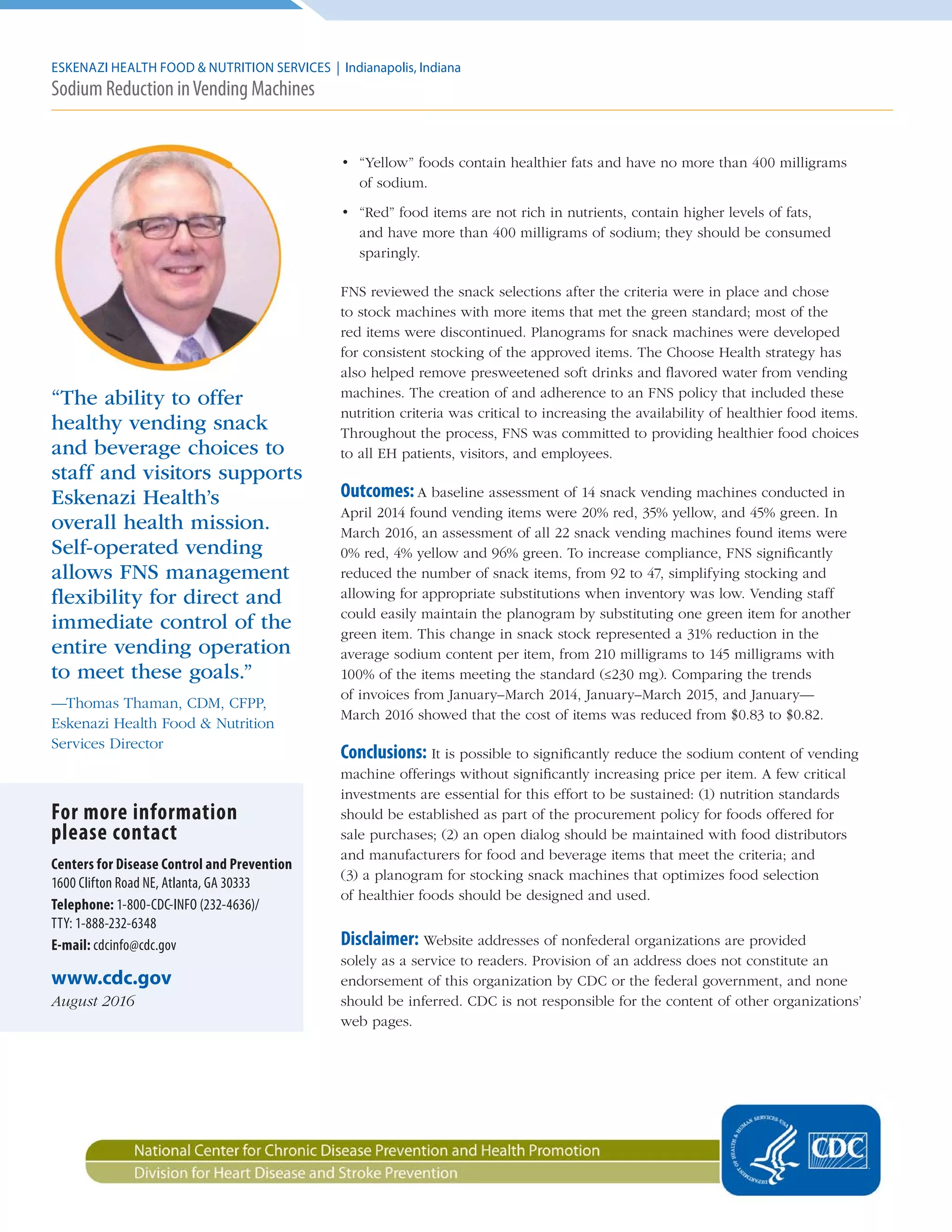 Sodium Reduction in Vending Machines - Eskenazi Health | PDF
