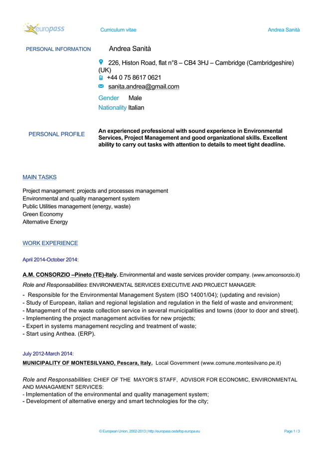 Andrea Sanità CV | PDF