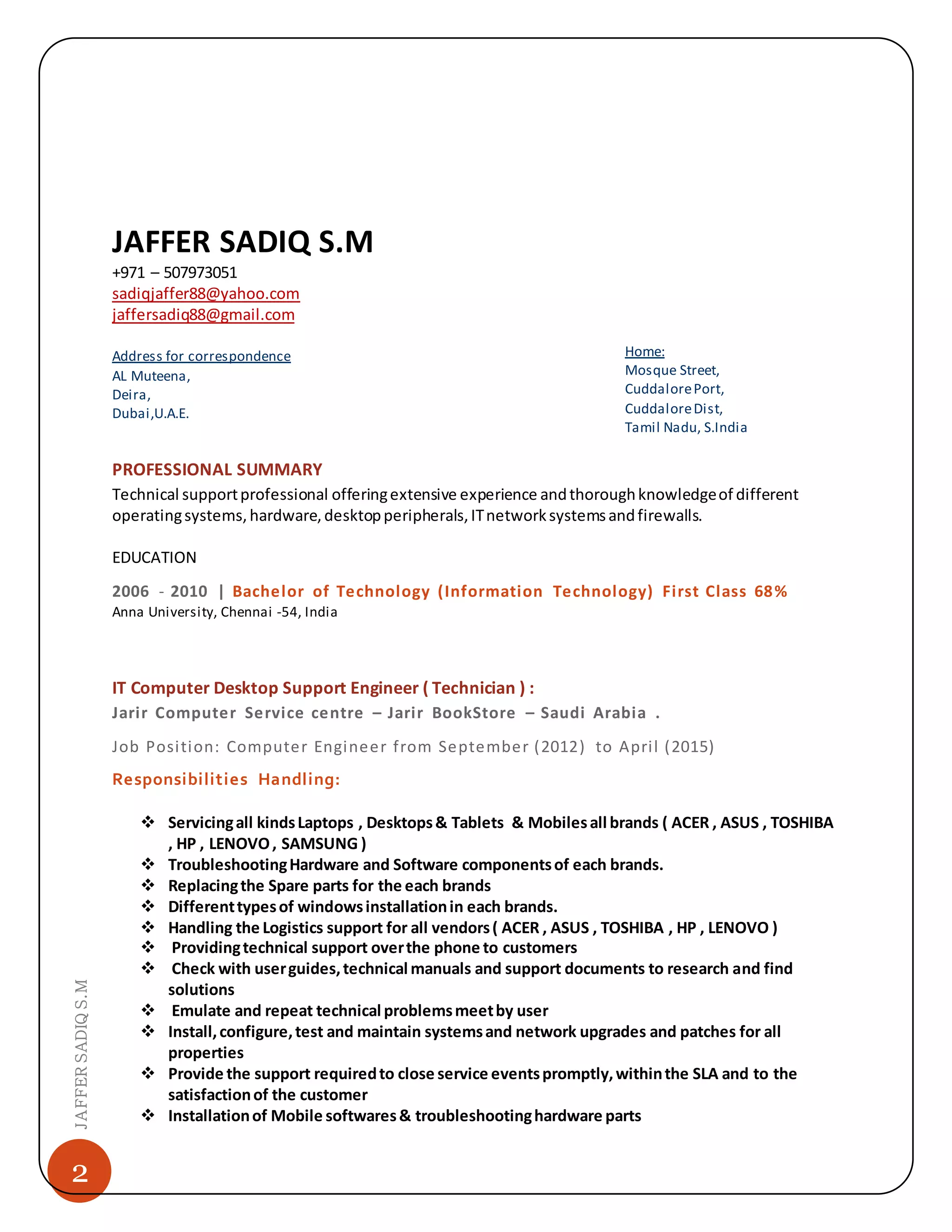 JafferSadiq New CV IT | DOCX | IT and Internet Support | Internet