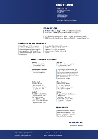 Mike Leek CV | PDF | Food & Drink