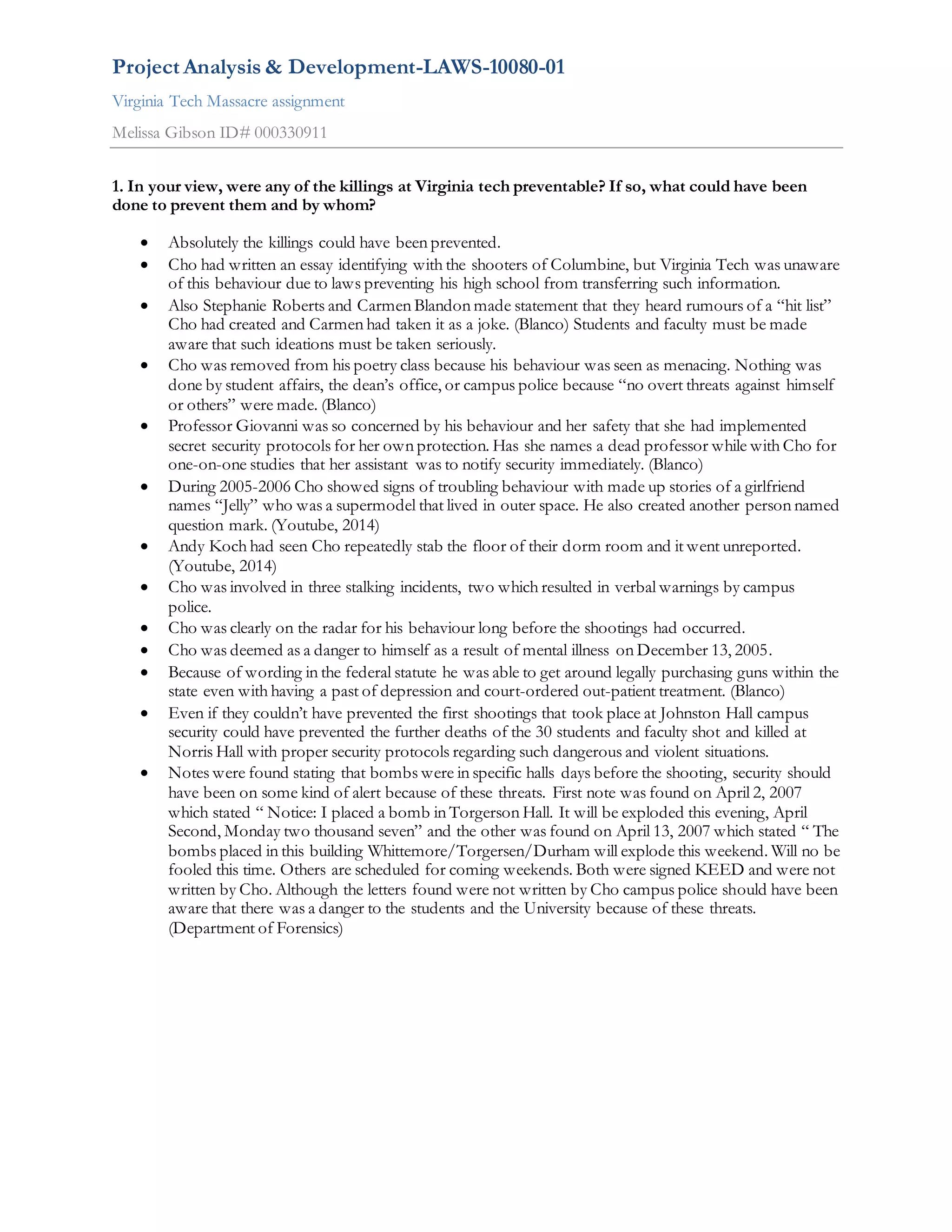 Virginia Tech Massacre Assignment | DOCX
