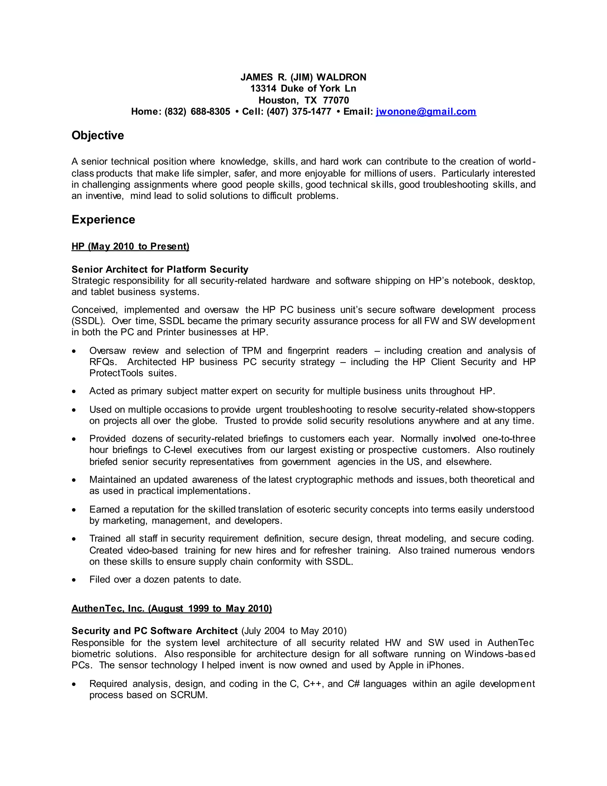 Jim Waldron Resume 2016 | PDF