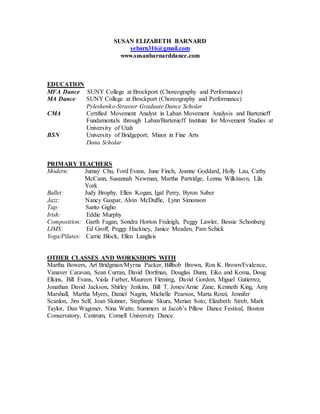 SUSAN ELIZABETH BARNARD Dance resume | PDF