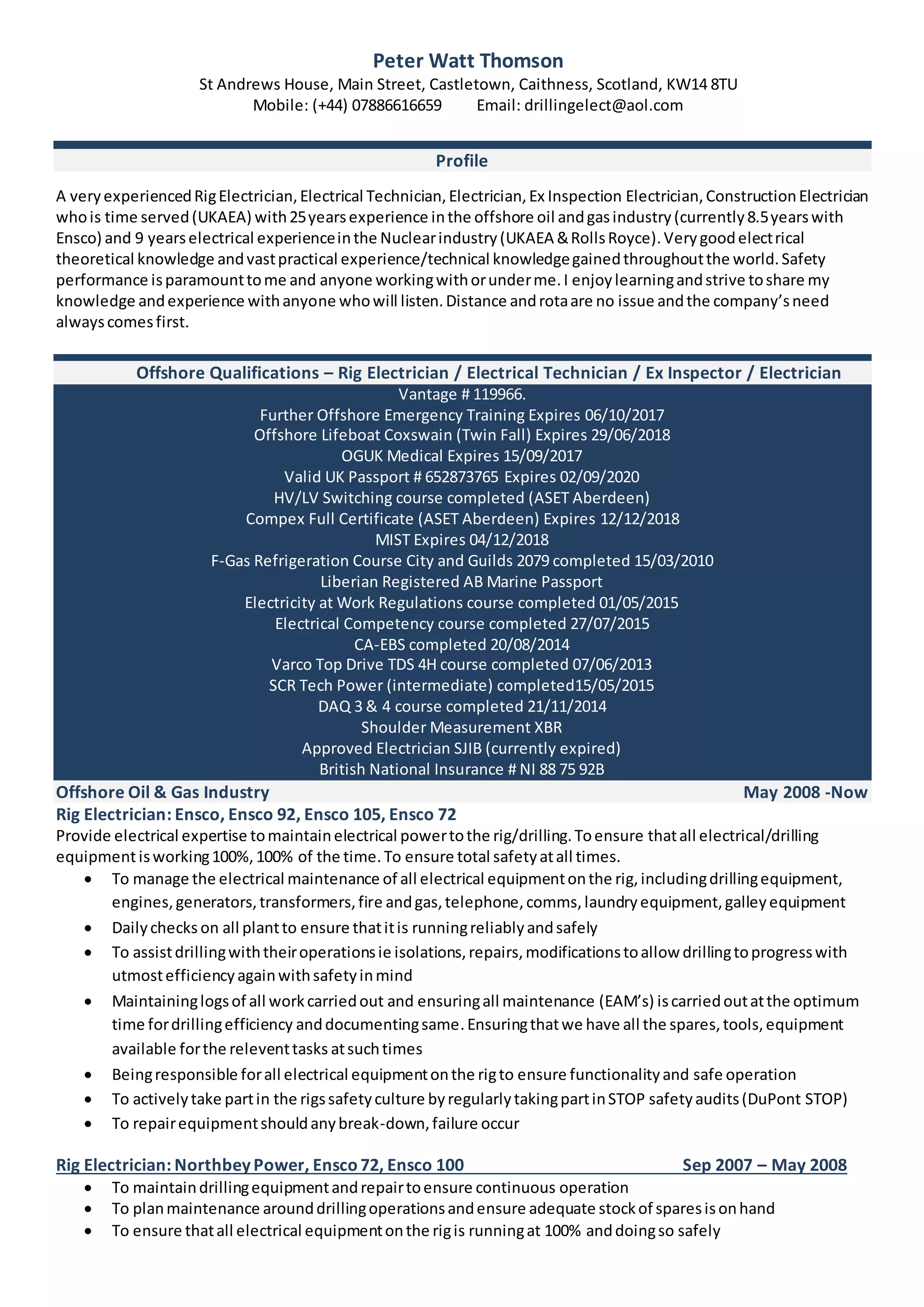 peter cv october 2016 CV | DOCX