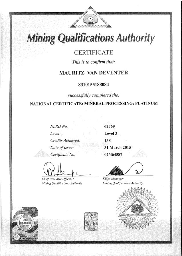 MQA - National Certificate - Mineral Processing_Platinum (level 3)