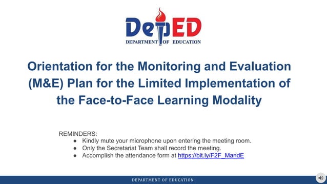 F2F M&E Orientation and PrepSurvey_Cluster 1.pptx