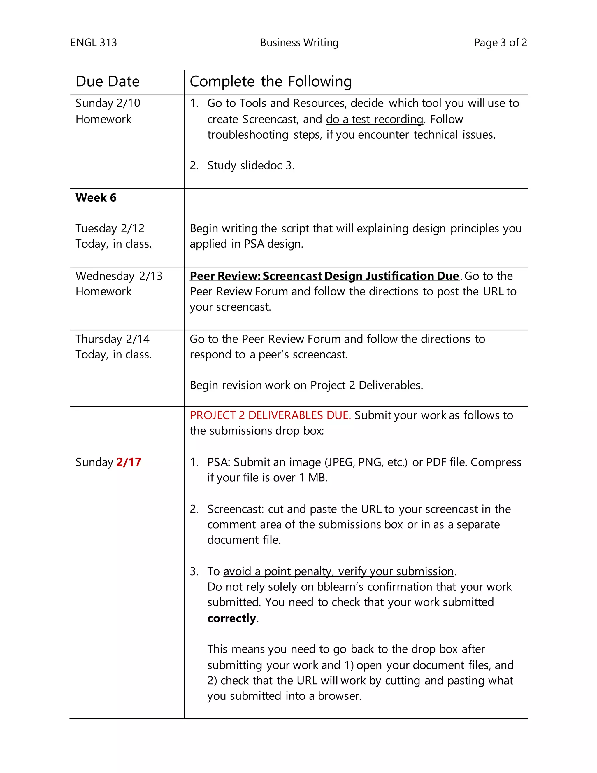 English 313 Project 2 Schedule-F2F-TTH | PDF