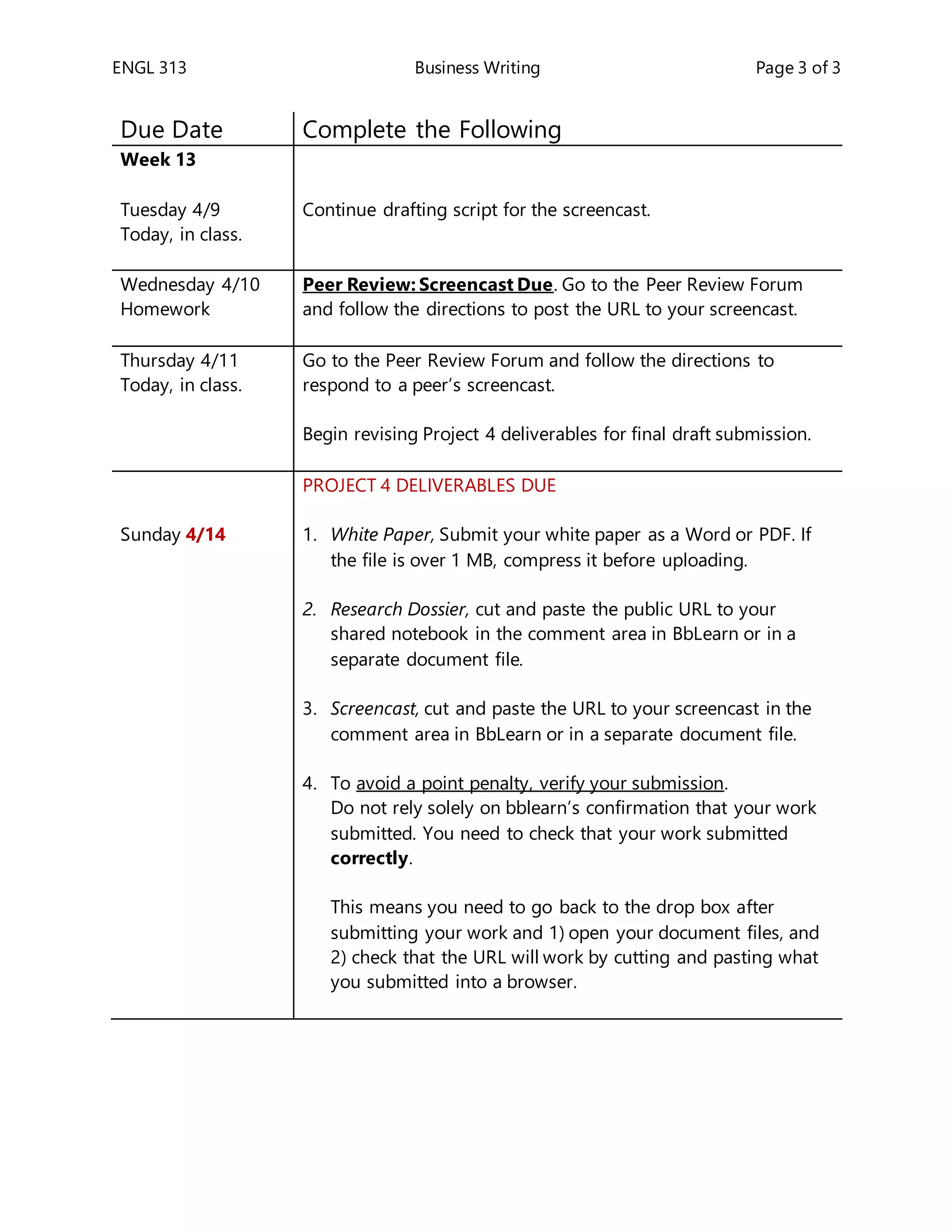 English 313 Project 4 Schedule-F2F-TTH | PDF