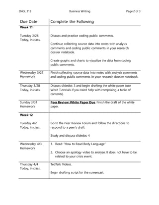 English 313 Project 4 Schedule-F2F-TTH | PDF
