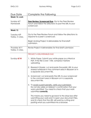 Updated2 English 313 Project 4 Schedule-Spr 2019-TThF2F | PDF