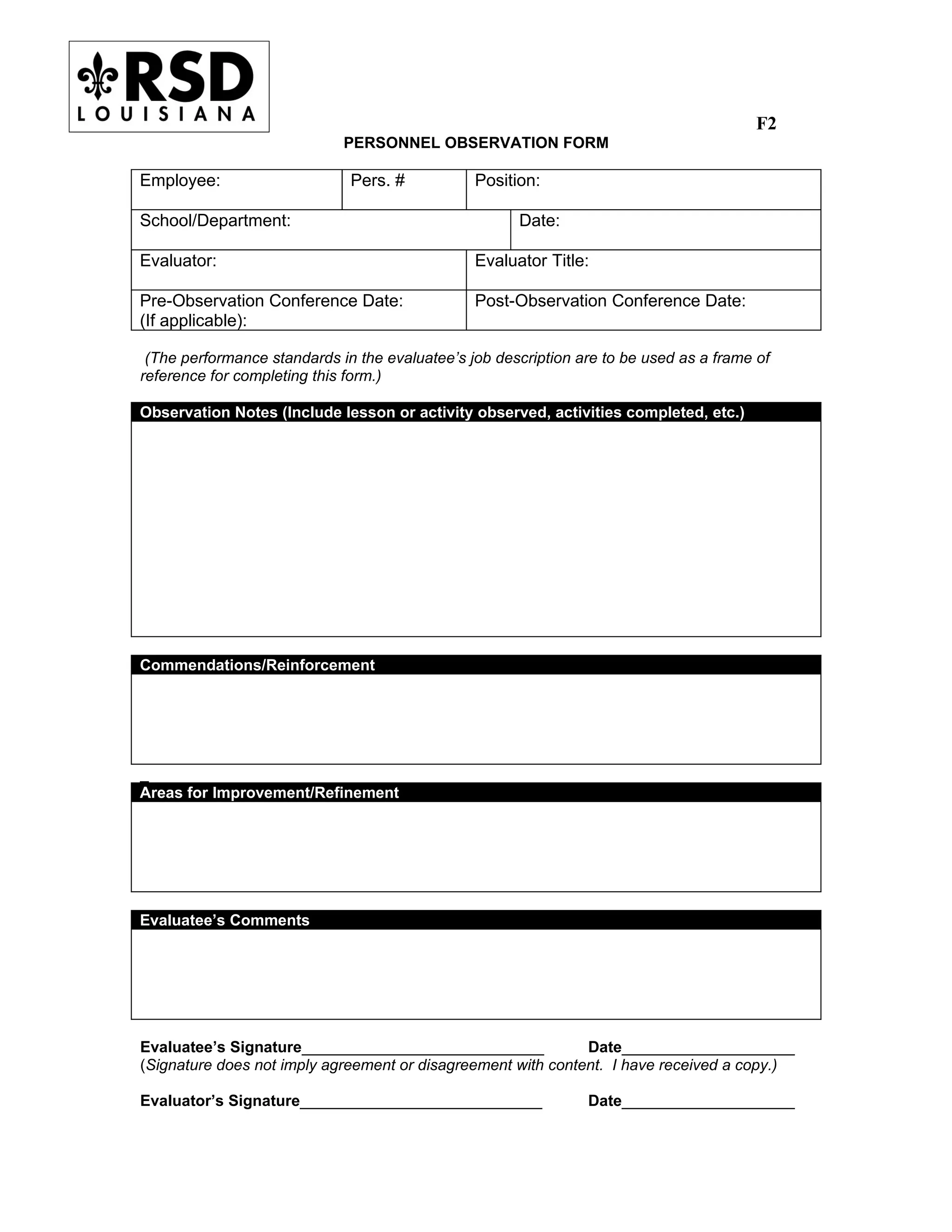 F2 personnel observation form 9.1.09