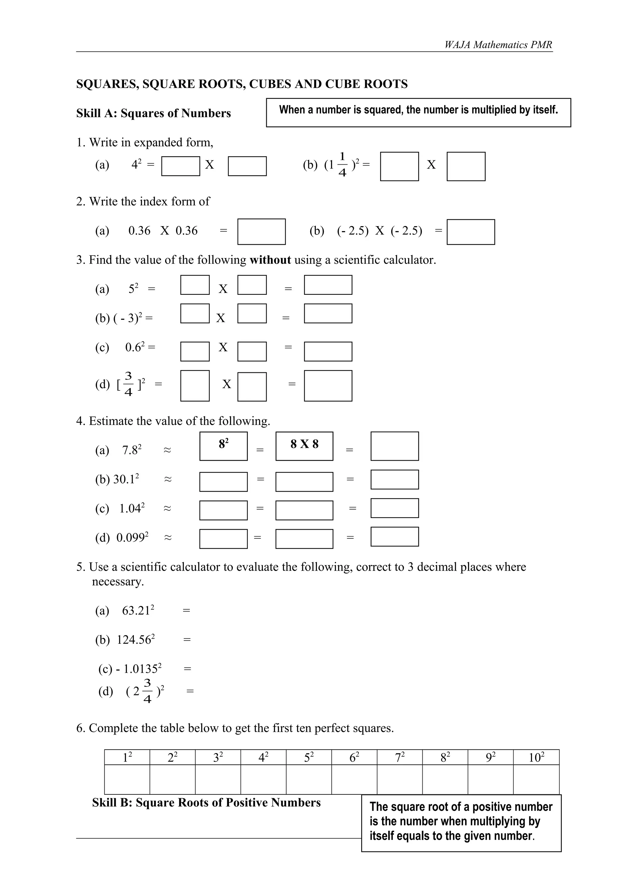 F2 t2 squares, square roots, cubes & cube roots | DOC